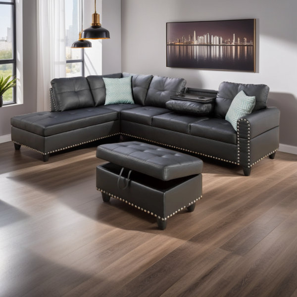 Red Barrel Studio® Aakriti 3 - Piece Vegan Leather Sectional | Wayfair